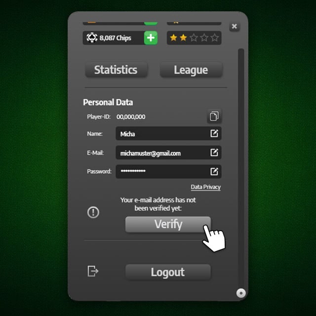 Info Page: Your Game Account - Palace Of Cards